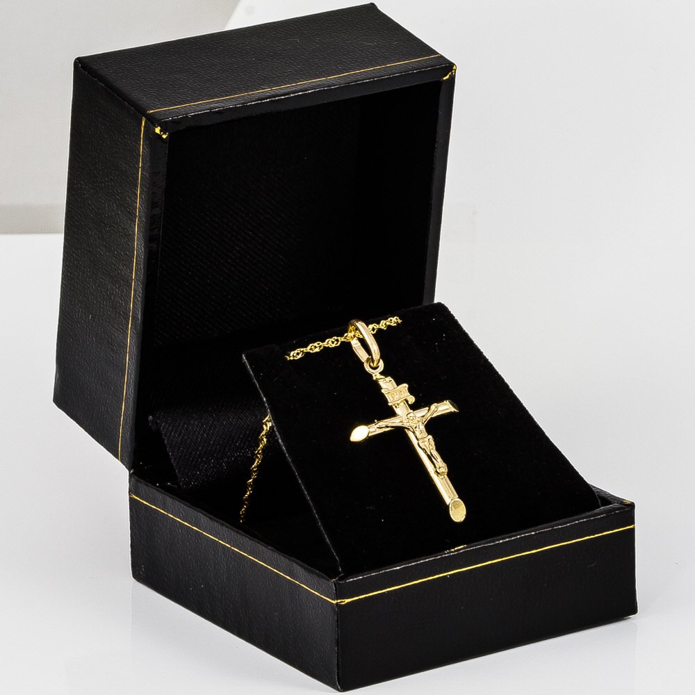 Pyramid Jewelry 14k Yellow Gold Jesus Crucifix Cross Pendant with Luxury Italian Chain (16 Inches)