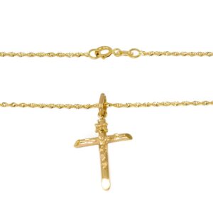 Pyramid Jewelry 14k Yellow Gold Jesus Crucifix Cross Pendant with Luxury Italian Chain (16 Inches)