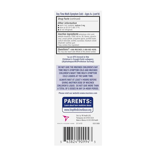 Mucinex Children's Day & Night Combo Pack, Kids Cold Medicine / Kids Cough Medicine, Daytime Cold Medicine & Night Time Cold and Flu Medicine, Mucinex Kids Medicine, Berry Flavor Liquid (2 X 4 Fl Oz)