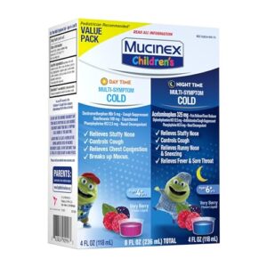 Mucinex Children's Day & Night Combo Pack, Kids Cold Medicine / Kids Cough Medicine, Daytime Cold Medicine & Night Time Cold and Flu Medicine, Mucinex Kids Medicine, Berry Flavor Liquid (2 X 4 Fl Oz)