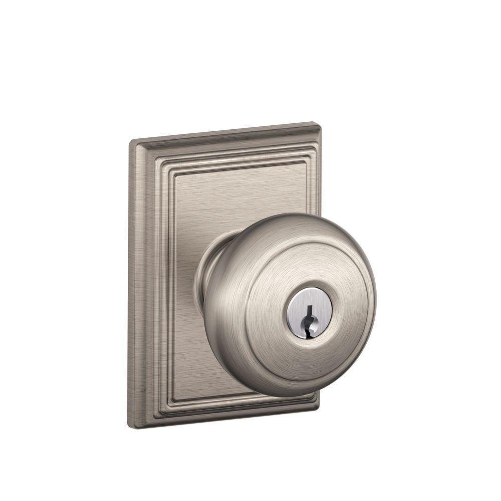 SCHLAGE F51A AND 619 ADD Andover Knob with Addison Trim Keyed Entry Lock, Satin Nickel