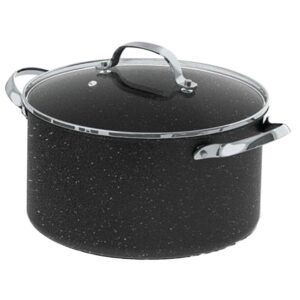 the rock by starfrit 6-quart stockpot/casserole with glass lid and stainless steel handles, black