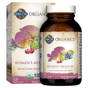 garden of life organics vitamins for women 40 plus - 120 tablets, womens multi 40 plus, vegan vitamins for women over 40, hormone & breast health support blend, whole food womens multivitamin