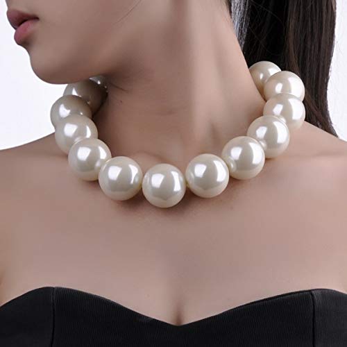 Big Pearl Necklace Choker Statement CCB Resin Simulated Pearl Bib Collar for Women