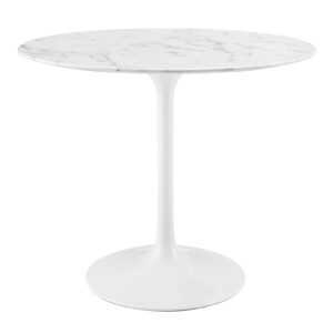 modway lippa 36" mid-century dining table with round artificial marble top in white