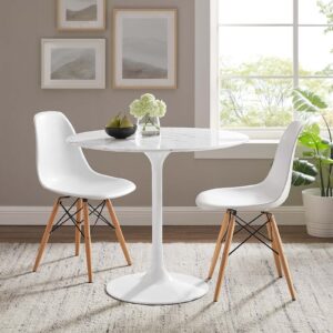 Modway Lippa 36" Mid-Century Dining Table with Round Artificial Marble Top in White