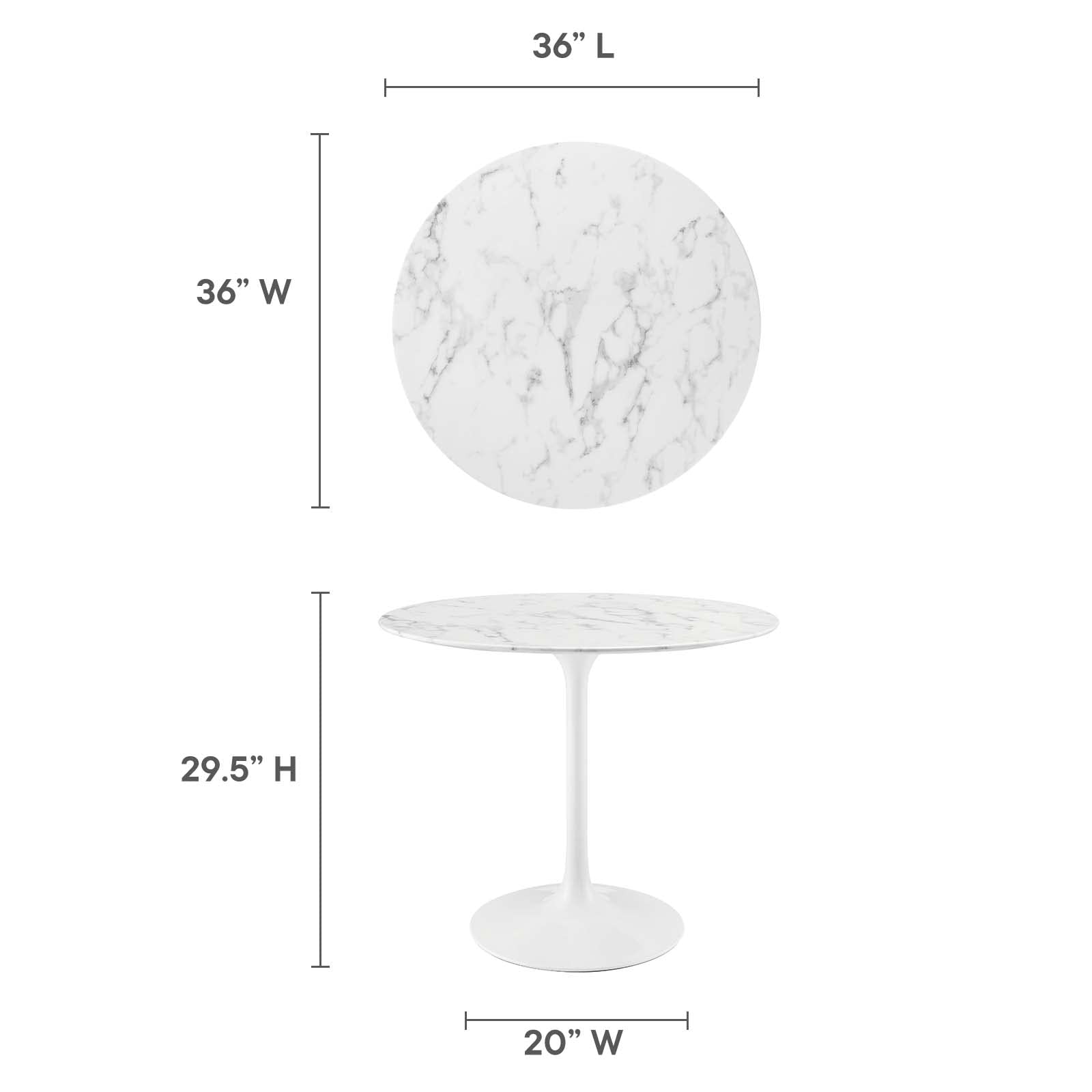 Modway Lippa 36" Mid-Century Dining Table with Round Artificial Marble Top in White