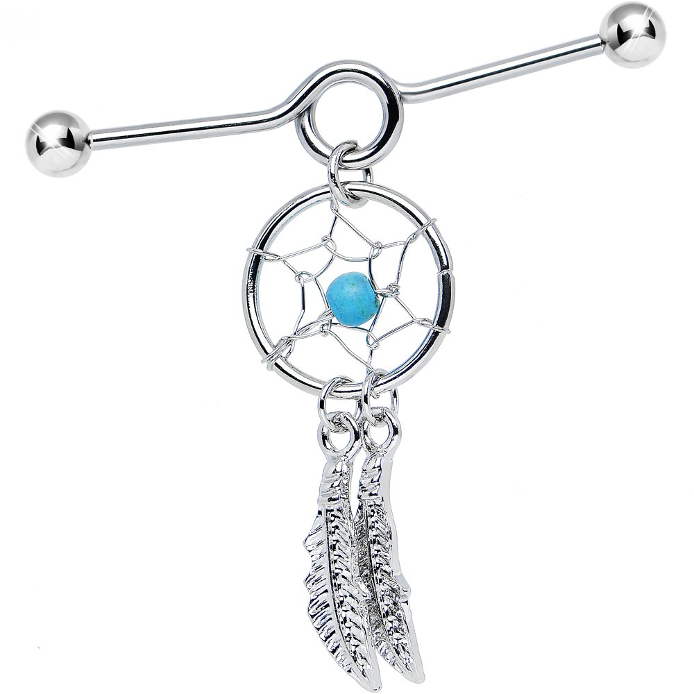 BodyJewelryOnline Industrial Barbell 316L Surgical Steel Dream Catcher Dangle Design 14ga-1.5"(38 mm)