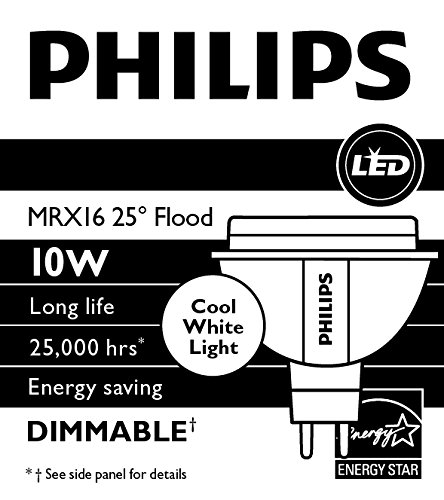 Philips 432419 10W High Output LED MR16 4000K 25-Degree Flood, Dimmable