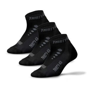 thirty48 low cut cycling socks for men and women | unisex breathable sport socks (large - women 9-12 // men 8-11, [3 pairs] black/gray)