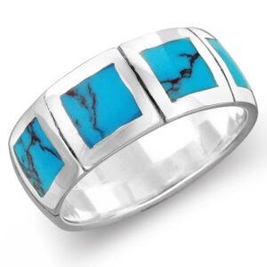 sterling silver 8mm simulated turquoise men women engagement wedding band ring - size 9