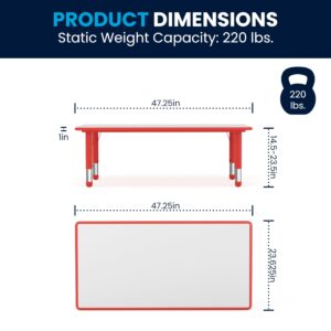 Flash Furniture Wren Adjustable Classroom Activity Table for School and Home, Rectangular Plastic Activity Table for Kids, 23.625" W x 47.25" L, Red/Gray