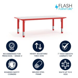 Flash Furniture Wren Adjustable Classroom Activity Table for School and Home, Rectangular Plastic Activity Table for Kids, 23.625" W x 47.25" L, Red/Gray