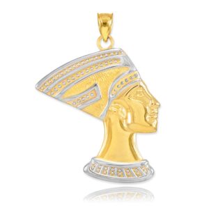 high polish 10k two-tone gold egyptian queen nefertiti bracelet charm