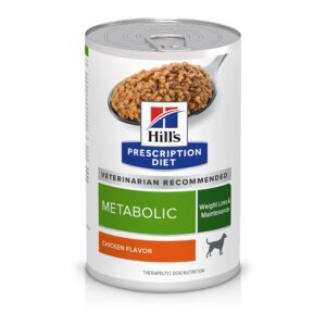 hill's prescription diet metabolic weight management chicken flavor wet dog food, veterinary diet, 13 oz (pack of 12)