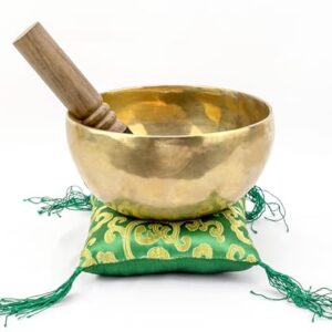 6-Inch Handmade Tibetan Singing Bowl ~ Superb B Crown Chakra Balancing ~ Best use for Meditation, Sound Healing, Cleansing, Mindfulness & Relaxation ~ Cushion & Sueded Leather wooden Mallet included