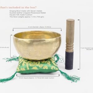 6-Inch Handmade Tibetan Singing Bowl ~ Superb B Crown Chakra Balancing ~ Best use for Meditation, Sound Healing, Cleansing, Mindfulness & Relaxation ~ Cushion & Sueded Leather wooden Mallet included