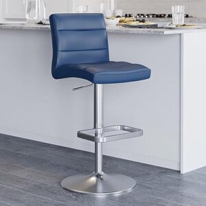 zuri furniture lush adjustable height dark blue swivel armless bar stool with brushed steel base