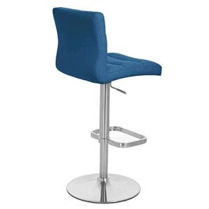 Zuri Furniture Lush Adjustable Height Dark Blue Swivel Armless Bar Stool with Brushed Steel Base