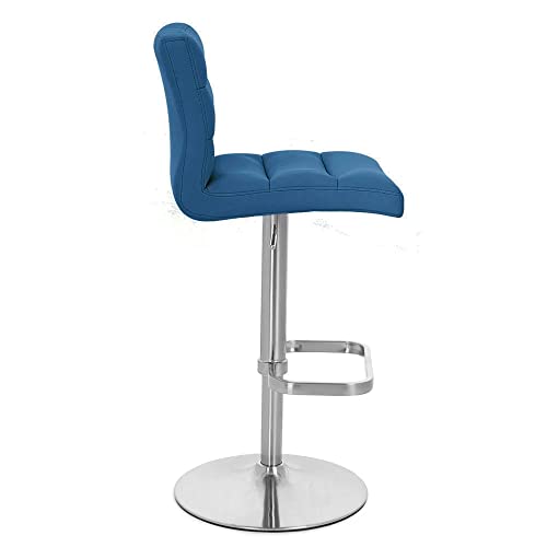 Zuri Furniture Lush Adjustable Height Dark Blue Swivel Armless Bar Stool with Brushed Steel Base