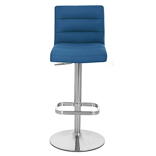 Zuri Furniture Lush Adjustable Height Dark Blue Swivel Armless Bar Stool with Brushed Steel Base