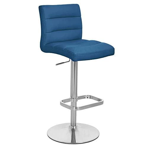 Zuri Furniture Lush Adjustable Height Dark Blue Swivel Armless Bar Stool with Brushed Steel Base