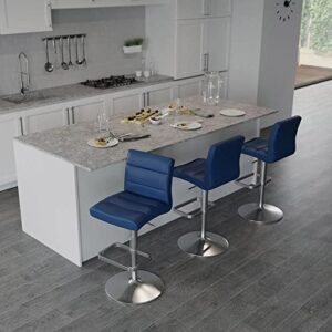 Zuri Furniture Lush Adjustable Height Dark Blue Swivel Armless Bar Stool with Brushed Steel Base