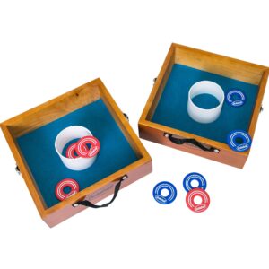 washer toss game outdoor games giant yard & lawn games | set of 2 solid wood targets and 2.5-inch washers toss rings| bulls-eye pitching board| backyard beach camping party for family & kids|