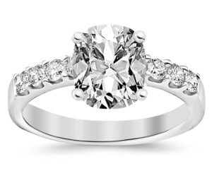 gia certified 1.04 carat cushion cut/shape 14k white gold classic prong set diamond engagement ring 4 prong with a 0.53 carat, j color, si1 clarity center stone