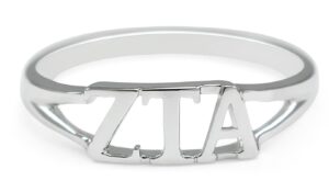 the collegiate standard sterling silver zeta tau alpha ring with cut-out letters size 7