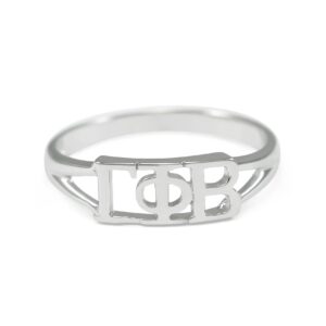 The Collegiate Standard Sterling Silver Gamma Phi Beta ring with cut-out letters size 9