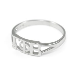 The Collegiate Standard Sterling Silver Gamma Phi Beta ring with cut-out letters size 9