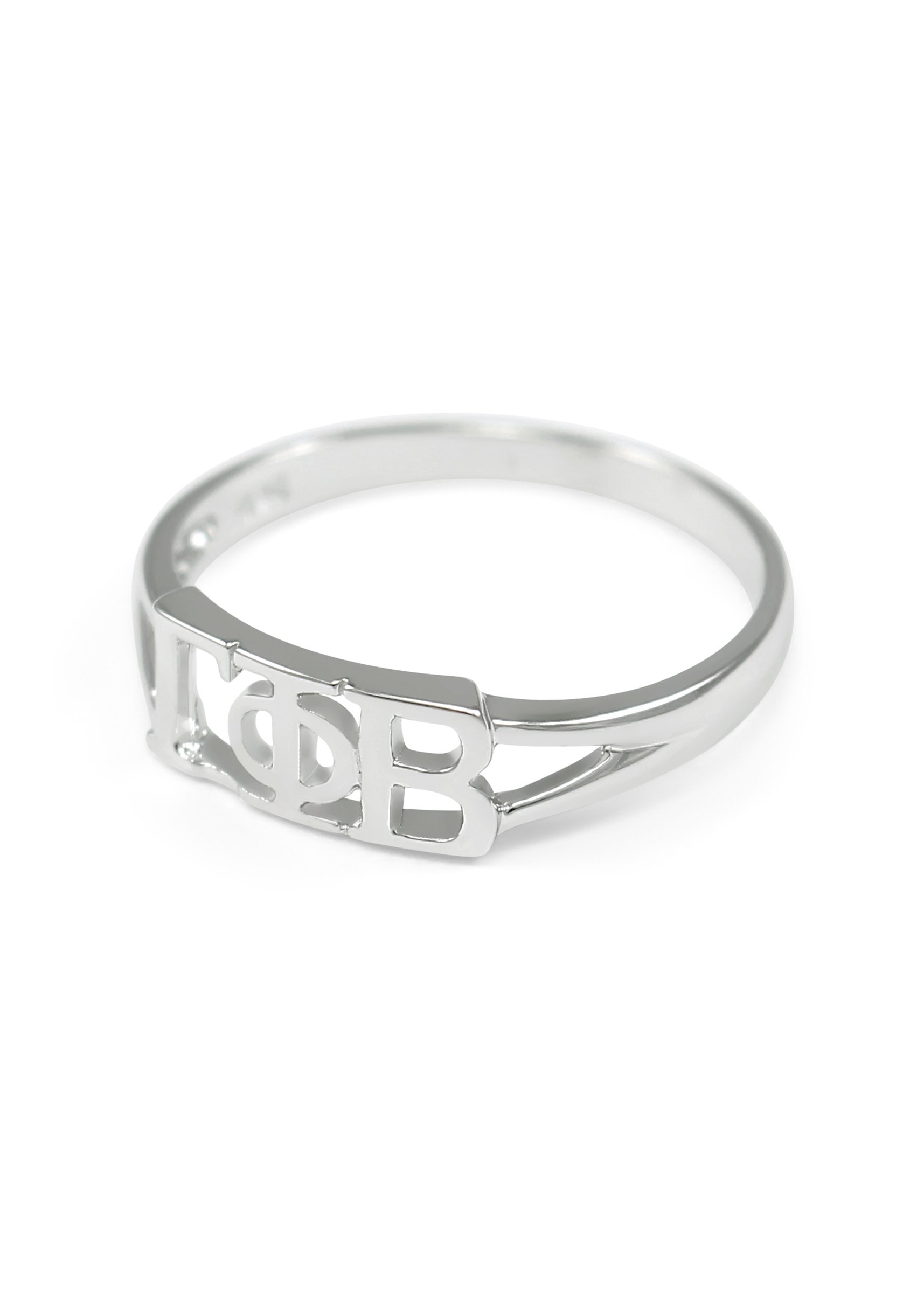 The Collegiate Standard Sterling Silver Gamma Phi Beta ring with cut-out letters size 9