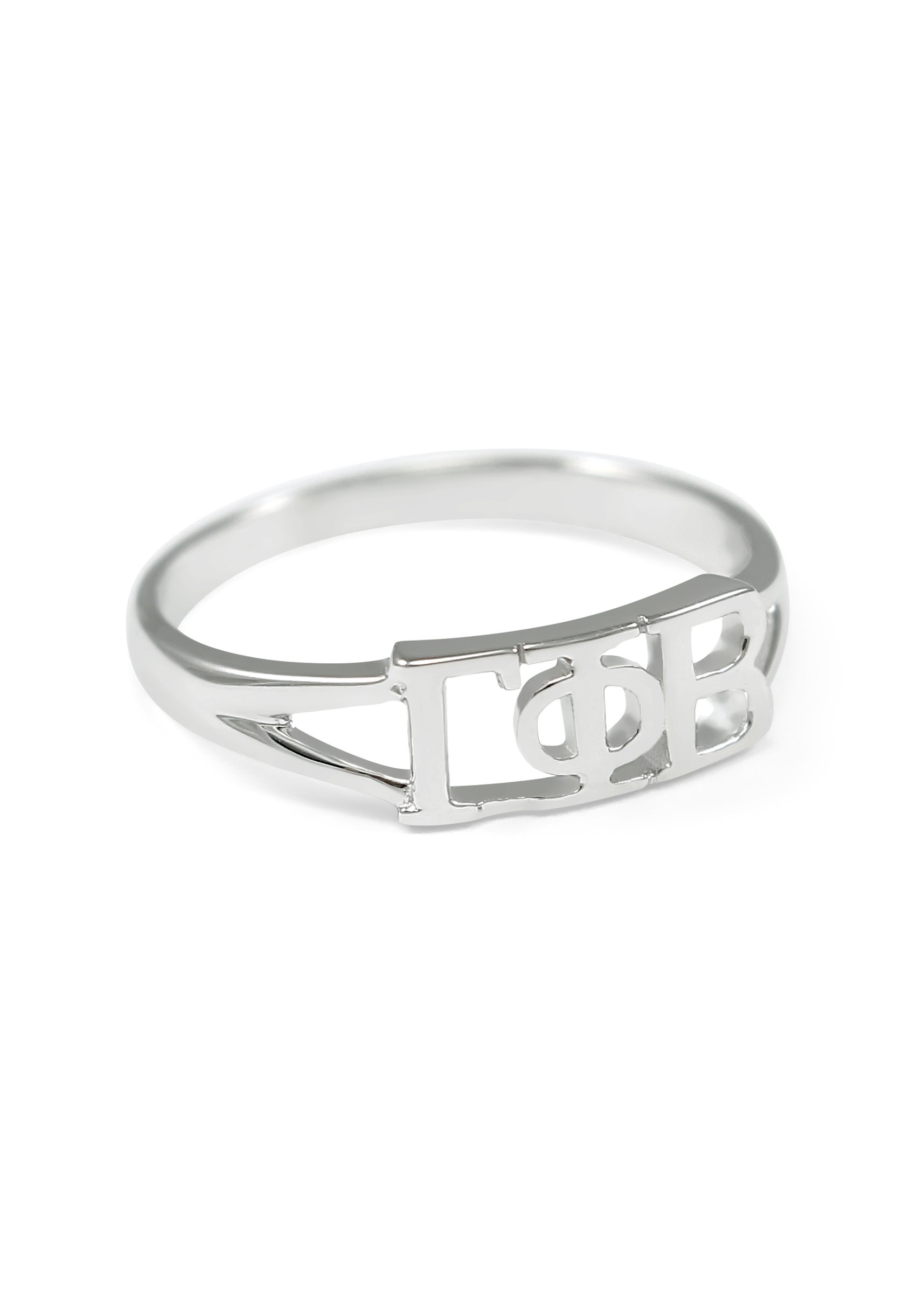 The Collegiate Standard Sterling Silver Gamma Phi Beta ring with cut-out letters size 9