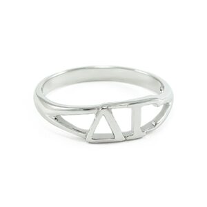 The Collegiate Standard Sterling Silver Delta Gamma ring with cut-out letters size 8