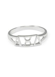 the collegiate standard sterling silver alpha xi delta ring with cut-out letters size 8