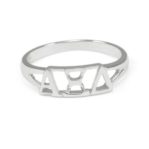 The Collegiate Standard Sterling Silver Alpha Xi Delta ring with cut-out letters size 8