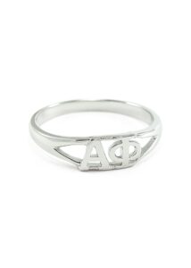 the collegiate standard sterling silver alpha phi ring with cut-out letters size 8