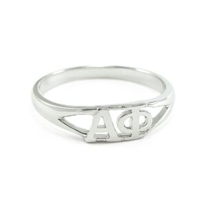 The Collegiate Standard Sterling Silver Alpha Phi ring with cut-out letters size 8