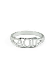 the collegiate standard sterling silver alpha omicron pi ring with cut-out letters size 8