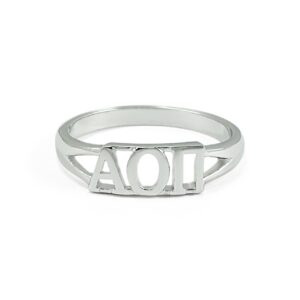 The Collegiate Standard Sterling Silver Alpha Omicron Pi Ring with Cut-out Letters Size 8