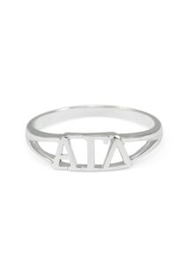 the collegiate standard sterling silver alpha gamma delta ring with cut-out letters size 6