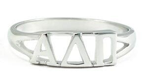 the collegiate standard sterling silver alpha delta pi ring with cut-out letters size 7