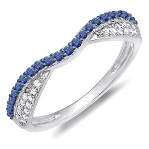 dazzlingrock collection 14k round blue sapphire & white diamond stackable wedding band for women, white gold, size 6