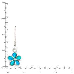 Sterling Silver Plumeria Flower Hook Earrings with Simulated Blue Opal (11 Millimeters)