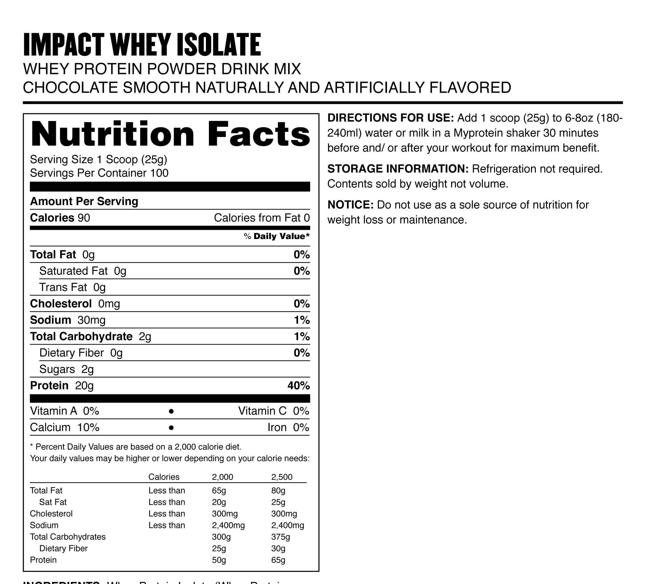 Myprotein® - Impact Whey Isolate - Whey Protein Powder - Naturally Flavored Drink Mix - Daily Protein Intake for Superior Performance - Chocolate (5.5 lbs, Pack of 1)