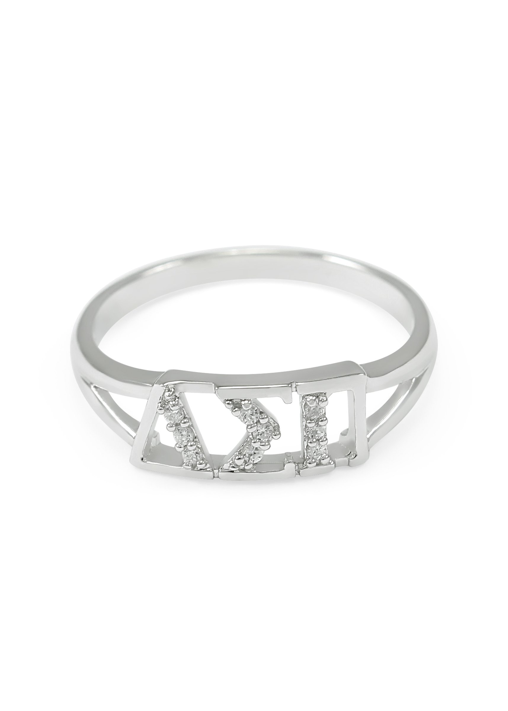 The Collegiate Standard Delta Sigma Pi Sterling Silver Ring set with Czs (11.0)