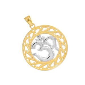 10k two-tone gold open design yoga charm om pendant