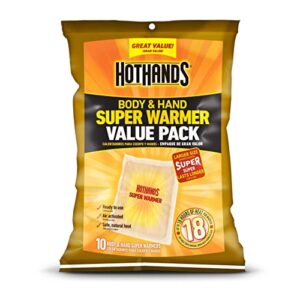 hothands body & hand super warmers - long lasting natural odorless air activated warmers - up to 18 hours of heat - 10 individual warmers