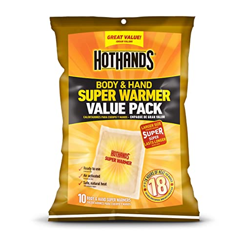 HotHands Body & Hand Super Warmers - Long Lasting Natural Odorless Air Activated Warmers - Up to 18 Hours of Heat - 10 Individual Warmers